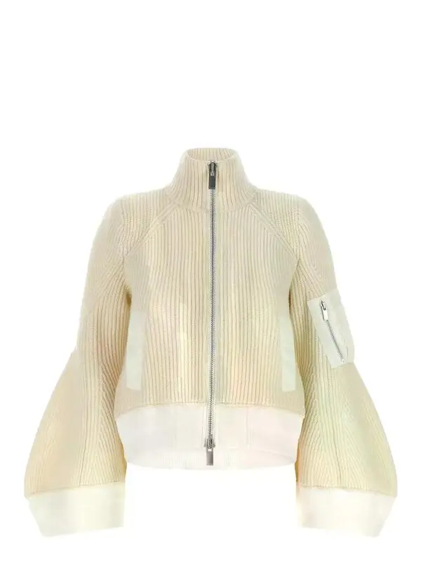Sacai Ribbed-knit Panelled Jacket - Neutrals