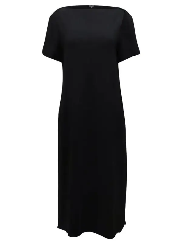 Theory Crepe Midi Dress With Short Sleeves And Side Slits - Black
