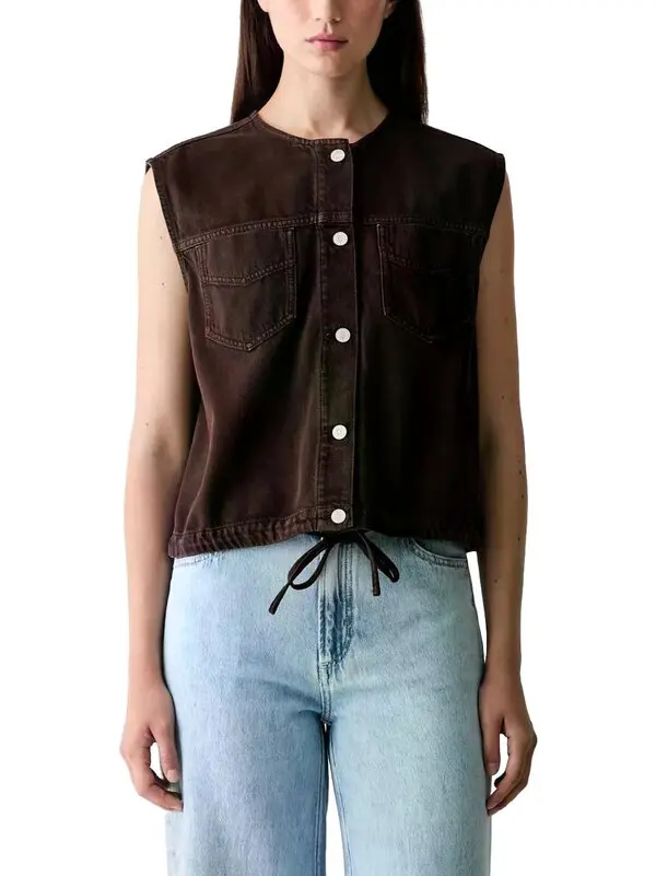Marc O'polo Sleeveless Denim Vest With Drawstring Hem - Brown