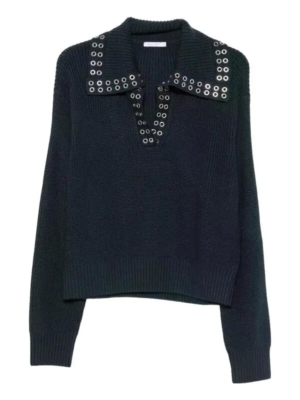 Patrizia Pepe Eyelet-embellished Ribbed-knit Sweater - Blue