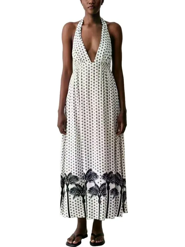 Marc O'polo Palm-print Halterneck Dress - White
