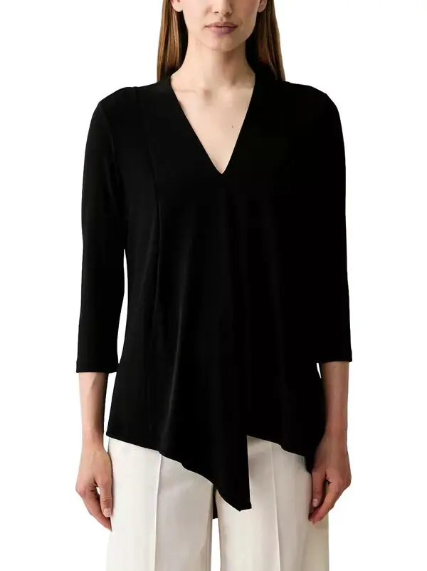 Joseph Ribkoff Asymmetric V-neck Top - Black