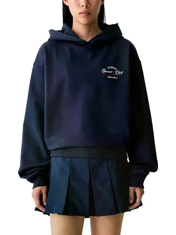 Iceberg Logo Embroidered Hoodie - Blue