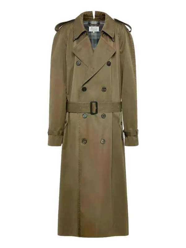MAISON MARGIELA Double-breasted Folded Collar Trench Coat - Green