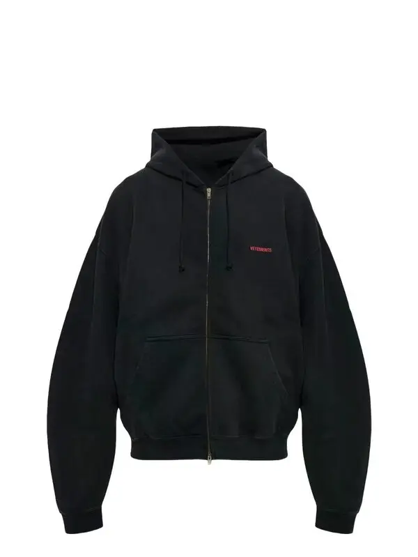 Vetements Logo-print Zip-up Hoodie - Black