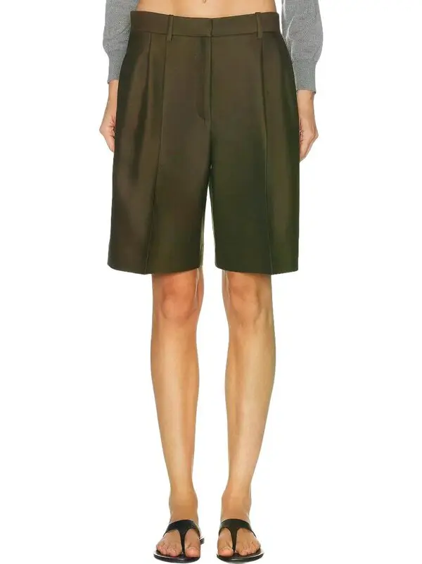 Khaite Auggie Knee-length Shorts In Sculptural Cady - Green