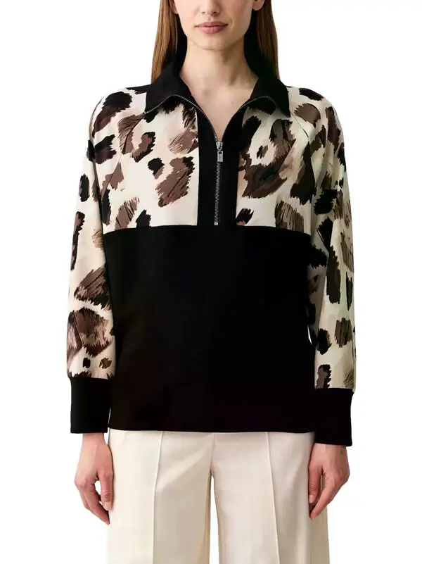 Joseph Ribkoff Leopard-print Colour-block Top - Black