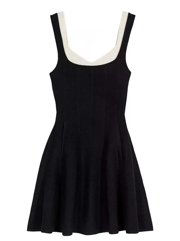 Maje Short Fit-and-flare Knit Dress With Square Neckline - Black
