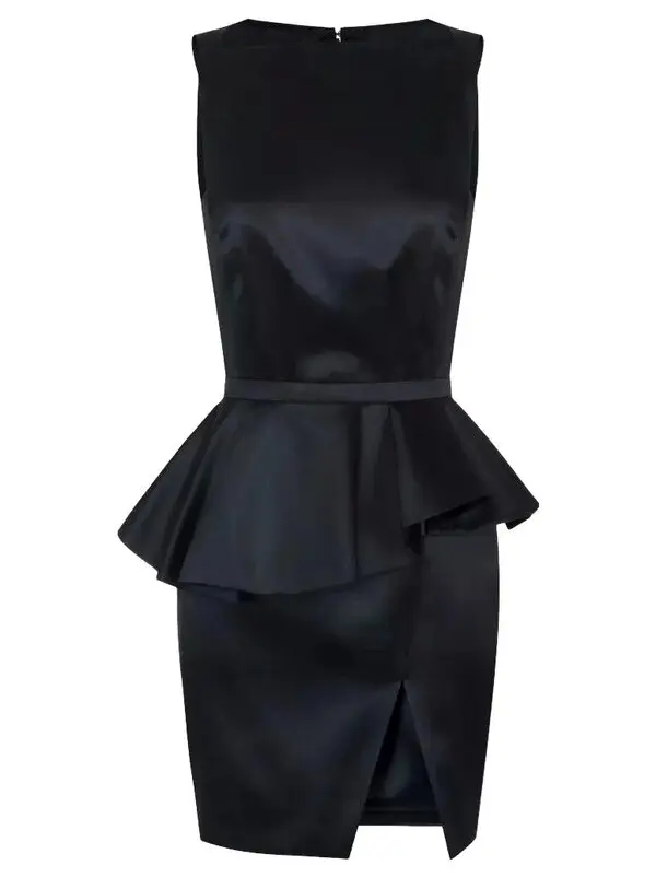Elisabetta Franchi Mini Dress In Gazar With Asymmetrical Flounce - Black