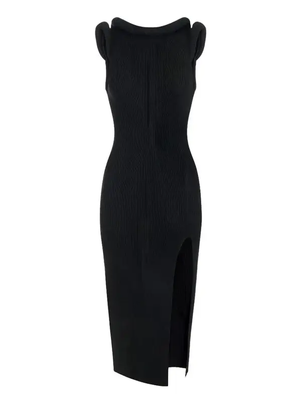 Elisabetta Franchi Ribbed Knit Dress With 3d Volume Detail - Black