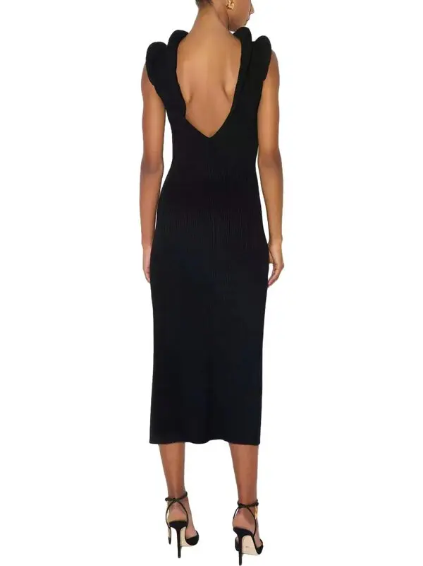 Elisabetta Franchi Ribbed Knit Dress With 3d Volume Detail - Black