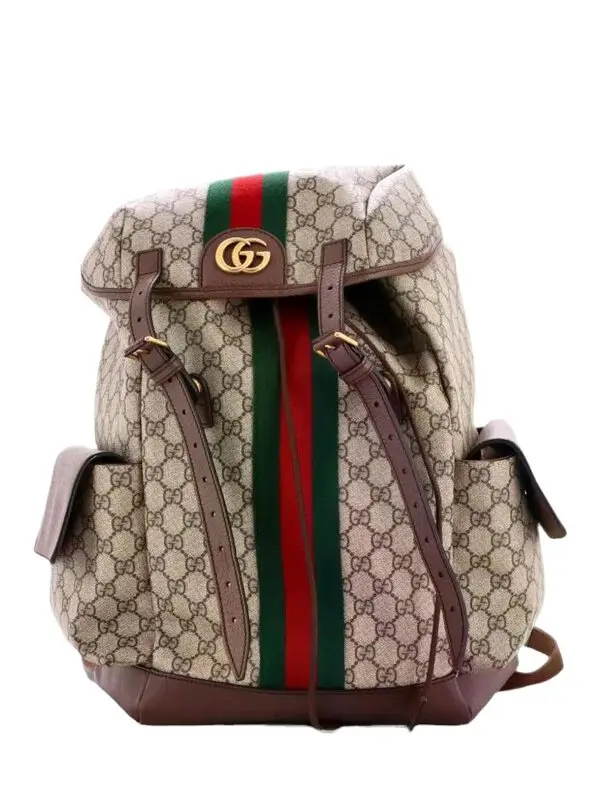 Gucci Ophidia Flap Gg Coated Canvas Medium Backpack - Brown