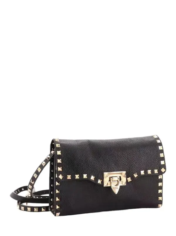 Valentino Garavani Rockstud Flip Lock Flap Bag Leather Small Shoulder Bag - Black