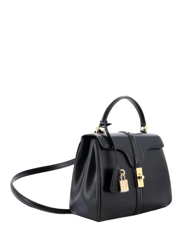 Celine 16 Top Handle Bag Smooth Calfskin Small Satchel - Black