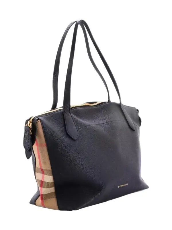 Burberry Welburn Leather And House Check Canvas Medium Tote Bag - Black