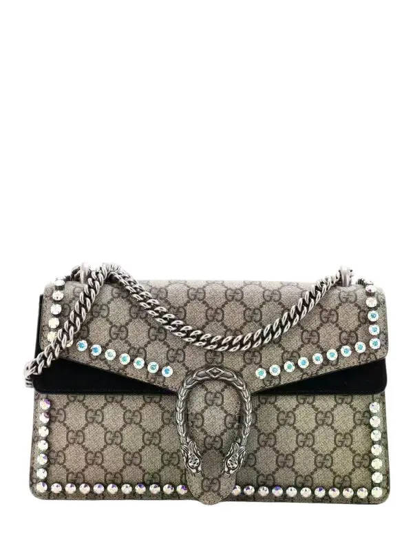 Gucci Dionysus Bag Crystal Embellished Gg Coated Canvas Medium Shoulder Bag - Black