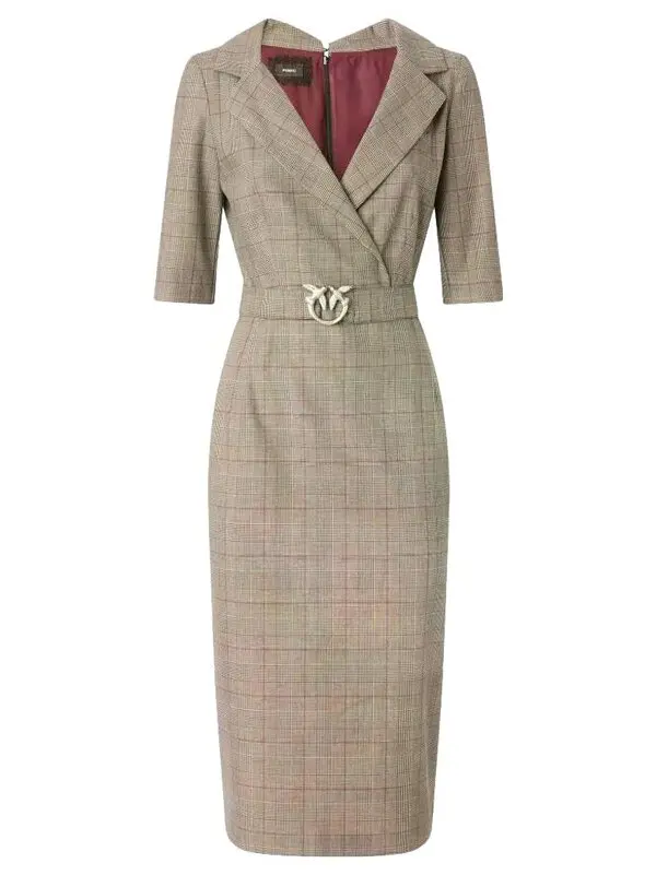 Pinko Prince Of Wales-check Belted Midi Dress - Neutrals
