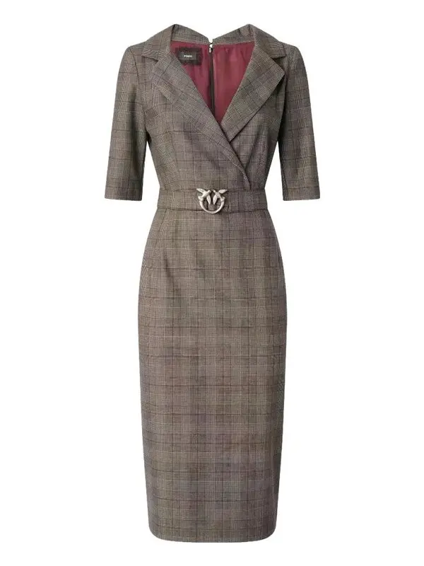 Pinko Prince Of Wales-check Belted Midi Dress - Neutrals