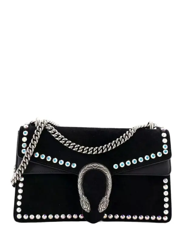 Gucci Dionysus Bag Crystal Embellished Suede Small Shoulder Bag - Black