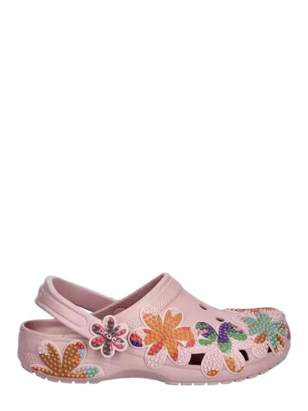 CROCS Floral Appliqué Clogs - Pink