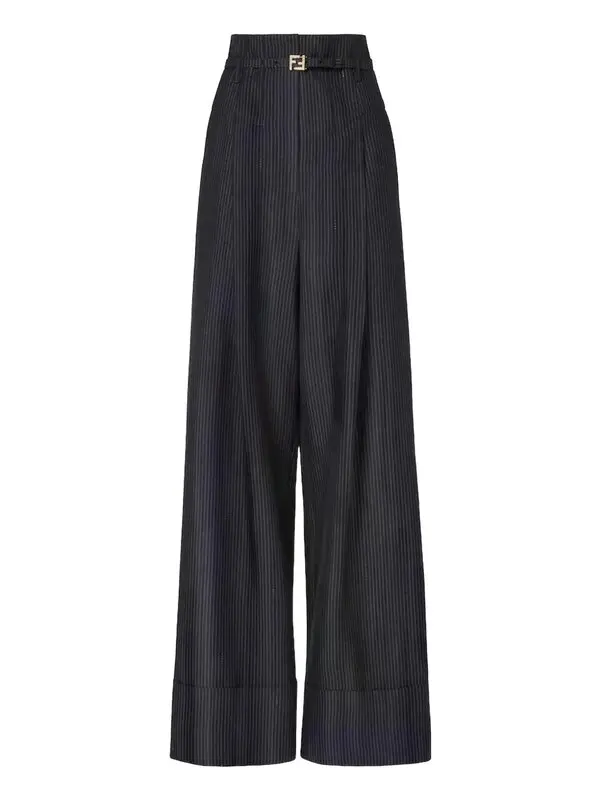 Fendi Pinstriped Wool Trousers - Black