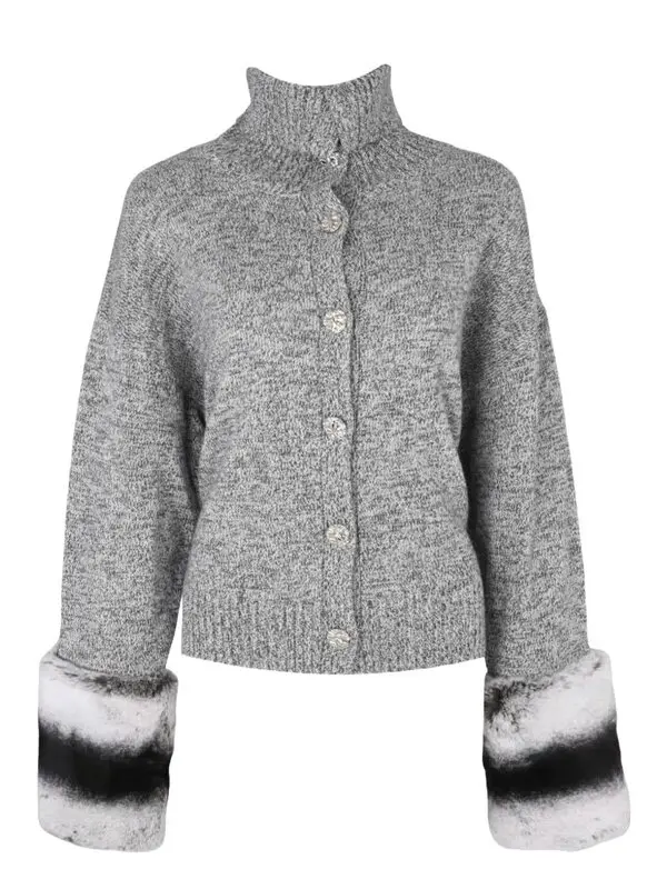 IZAAK AZANEI Faux-fur Cuff Button-down Cardigan - Grey