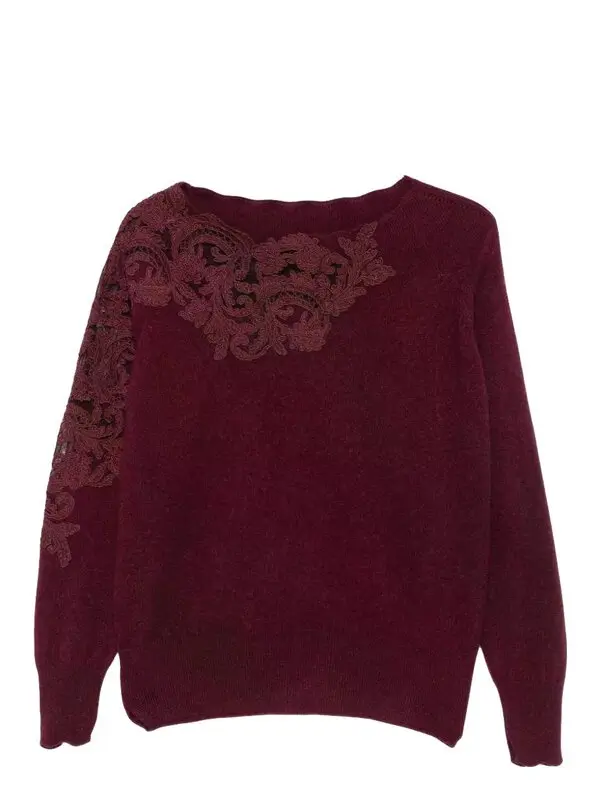 Ermanno Scervino Lace-embellished Boat-neck Knit - Purple