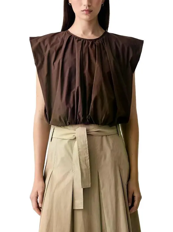 VICOLO Gathered Tie-fastening Blouse - Brown