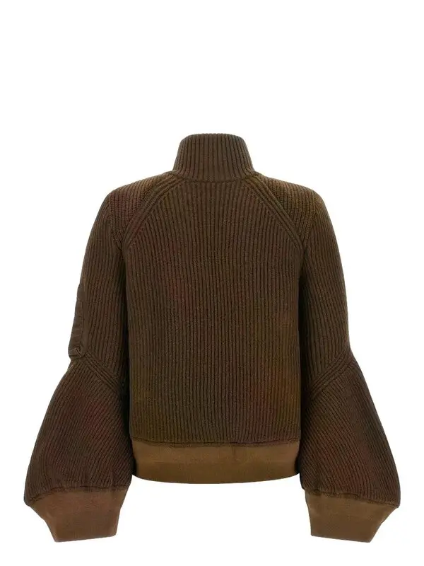 Sacai Ribbed-knit High-neck Jacket - Brown