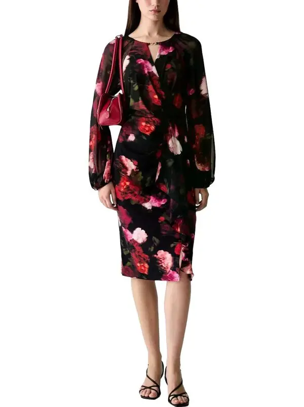 Joseph Ribkoff Floral-print Ruffled Midi Dress - Black