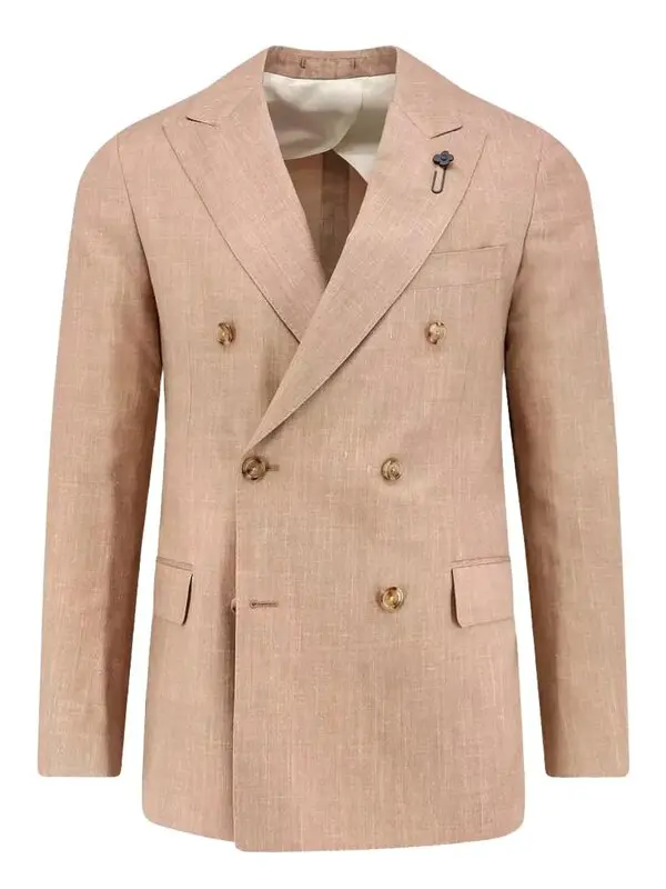 LARDINI Double-breasted Peak-lapel Blazer - Brown