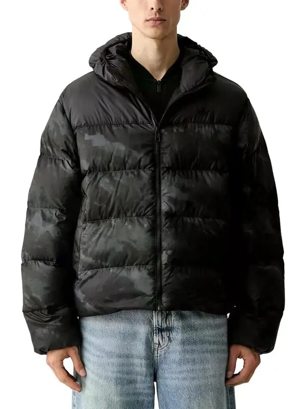 Adidas Camouflage Print Hooded Puffer Jacket - Black