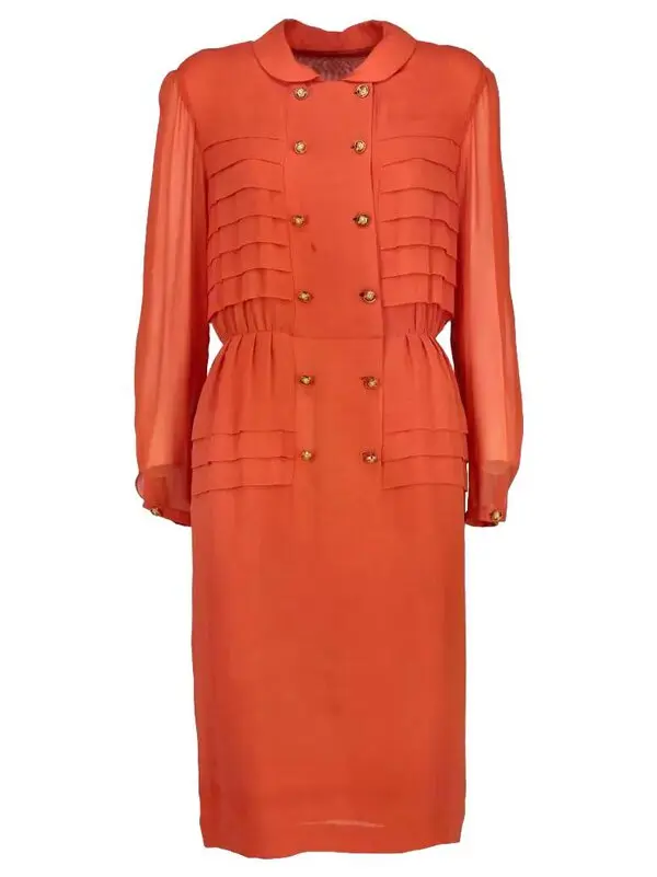 Vintage 80's Midi Tiered Double-breasted Dress - Orange
