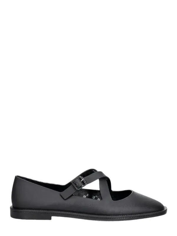 Melissa Cross-strap Buckle Ballet Flats - Black