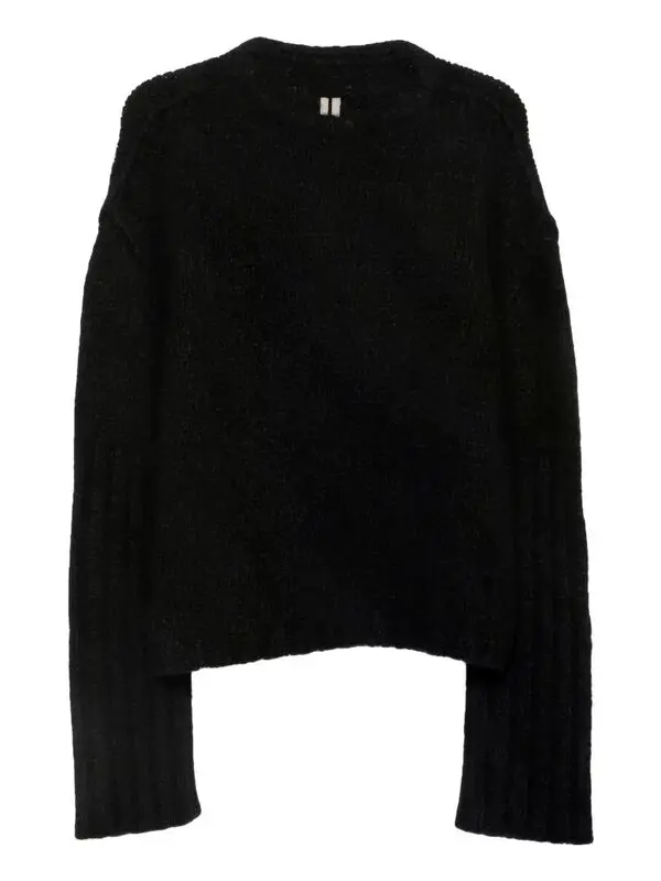 Rick Owens Ribbed Knit Crew Neck Long Sleeve Sweater - Black