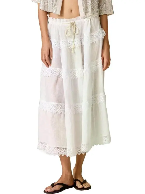 PNK Lace-trim Midi Skirt - White