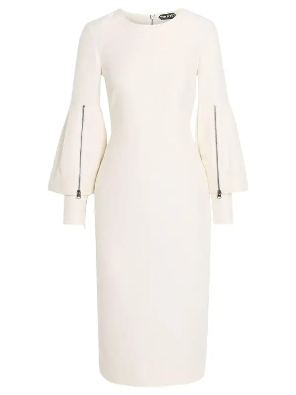 TOM FORD Zipdetailed Cotton And Silkblend Jacquard Midi Dress - Ecru