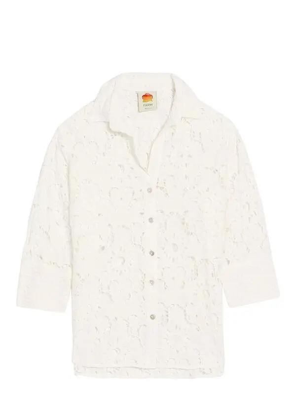 Farm Rio Broderie Anglaise Cotton Shirt - White