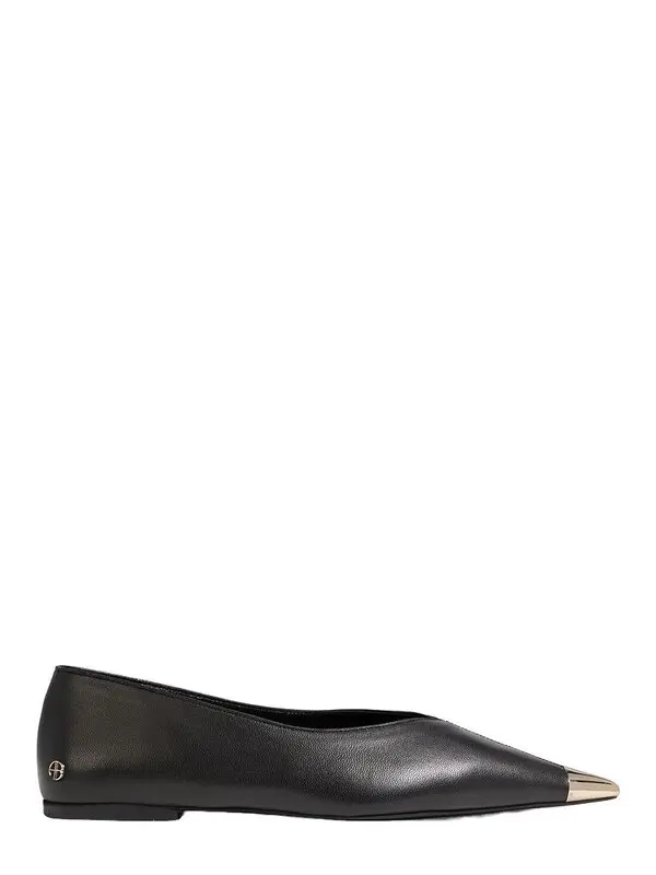 ANINE BING Nina Leather Pointed Toe Flats With Metal Detailing - Black