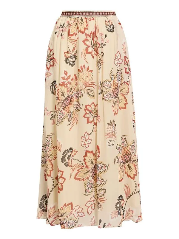 Farm Rio Floralprint Voile Midi Skirt - Sand