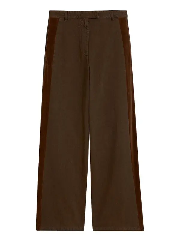 Dries Van Noten Velvettrimmed Cottontwill Wideleg Pants - Chocolate