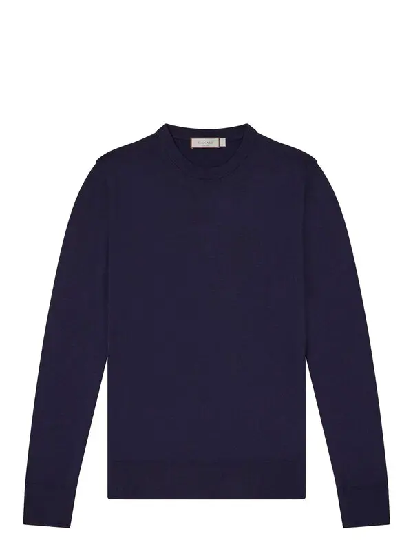 Canali Wool Crew Neck Sweater - Navy