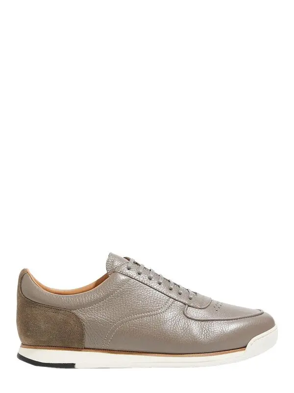 John Lobb Suedetrimmed Pebbled Leather Sneakers - Mushroom