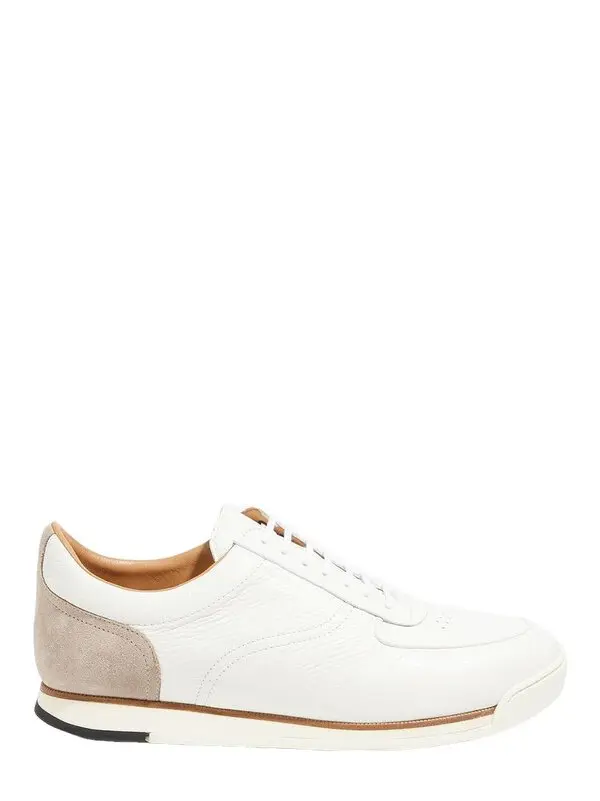John Lobb Suede-trimmed Pebbled Leather Sneakers - Off-white