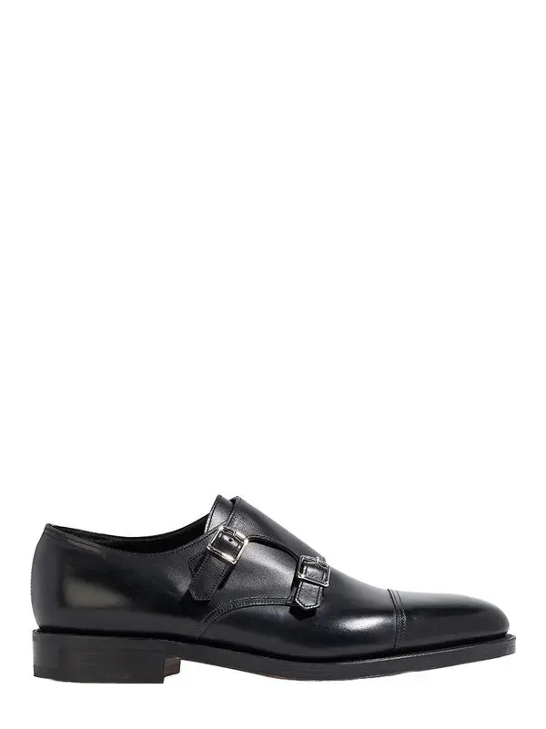 John Lobb Monk Strap Glossed Leather Shoes - Black