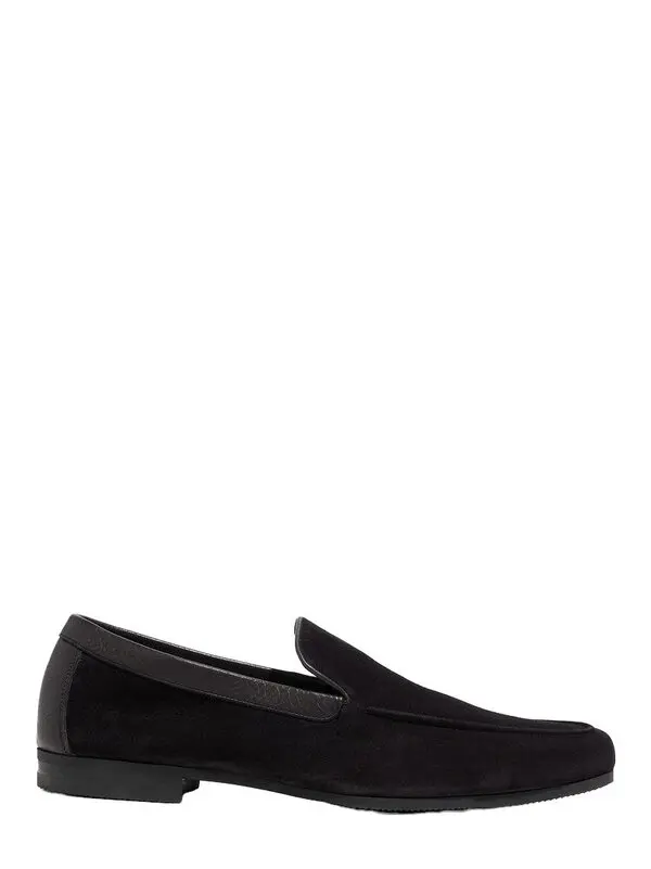 John Lobb Suede Loafers With Pebbled Leather Trim - Black