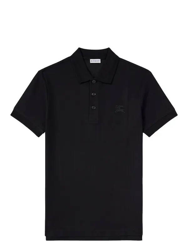 Burberry Logo-embroidered Cotton-piqué Polo Shirt - Black