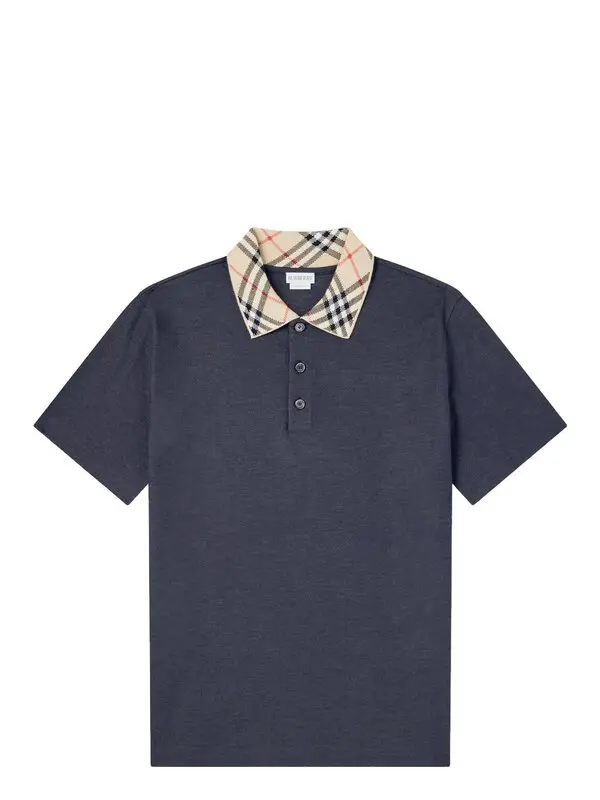 Burberry Checked Cotton-piqué Polo Shirt - Gray
