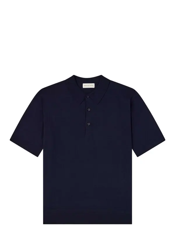 Dries Van Noten Murice Merino Wool Polo Shirt - Navy