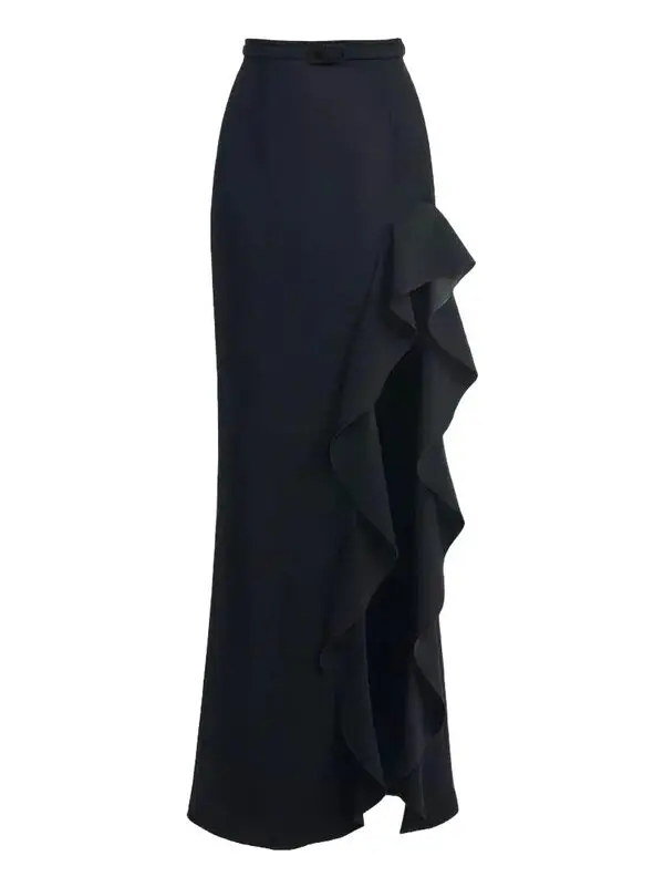 GEMY MAALOUF Ruffled Side-slit Maxi Skirt - Black